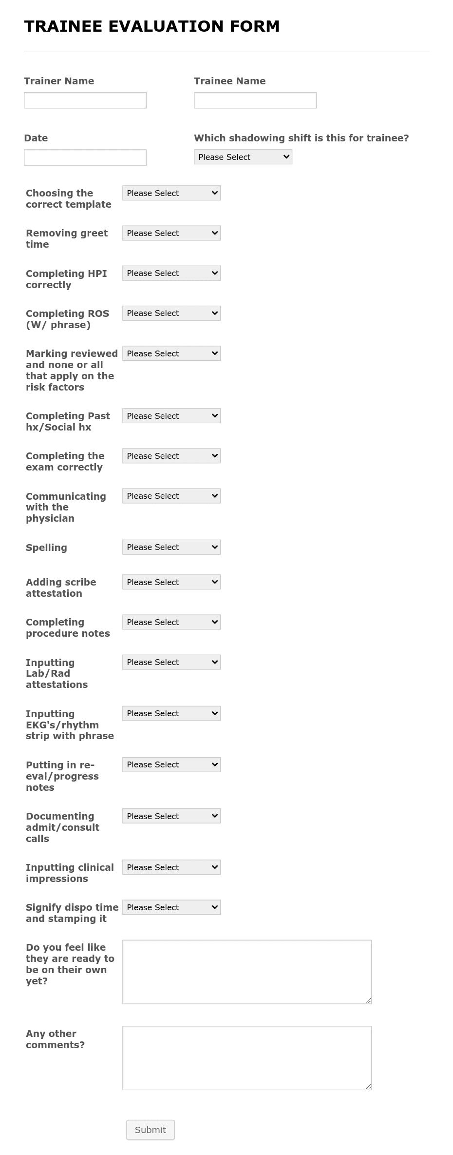 Trainee Evaluation Form Template | Jotform