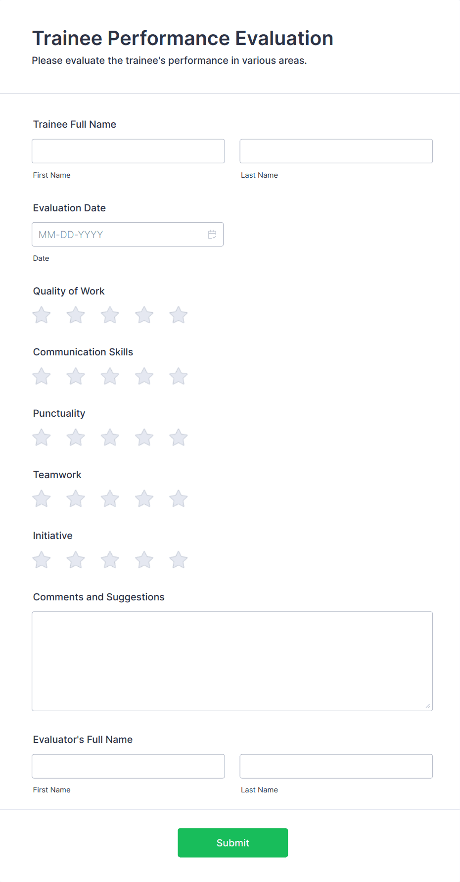 Trainee Performance Evaluation Form Template | Jotform