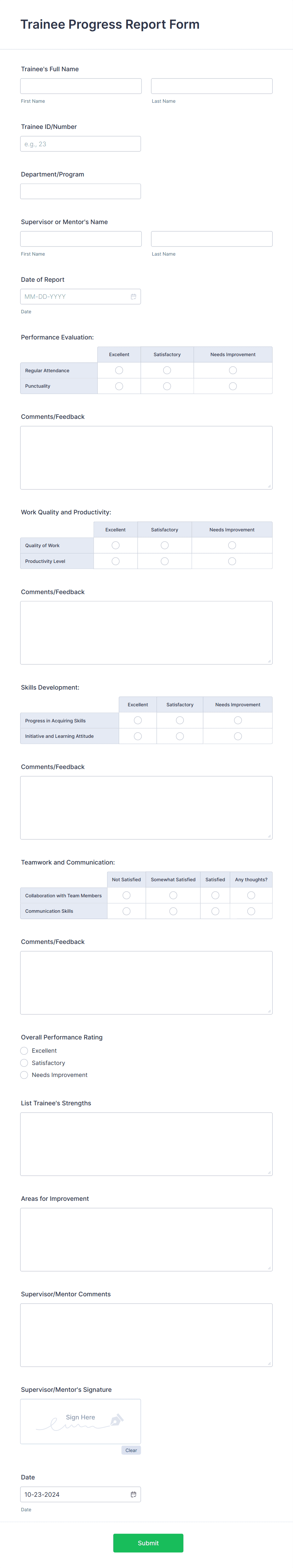 Trainee Progress Report Form Template | Jotform
