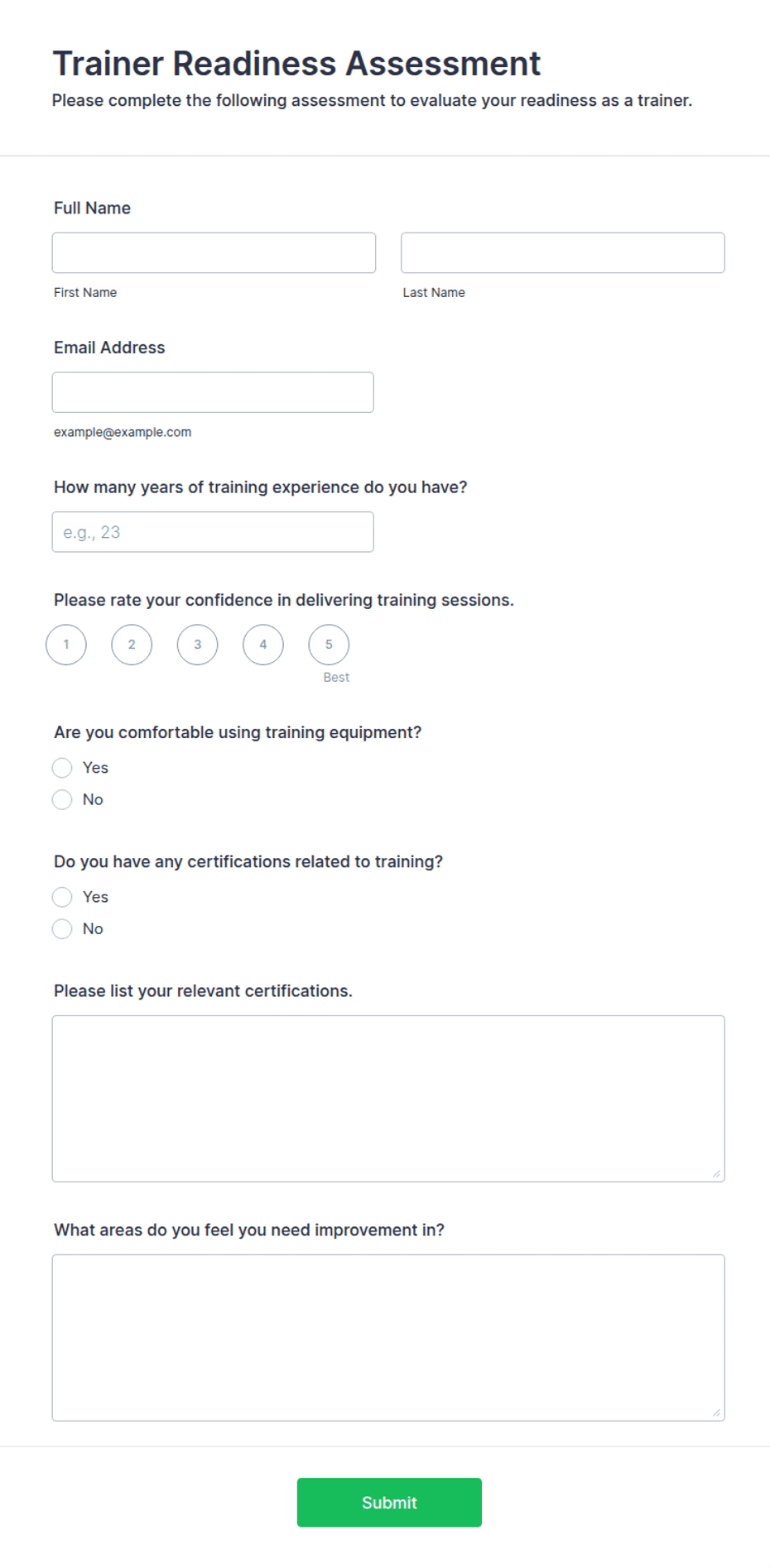 Trainer Readiness Assessment Form Template | Jotform