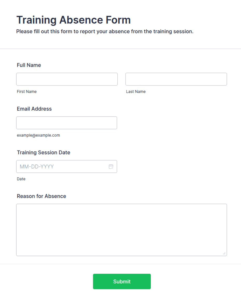 Training Absence Form Template | Jotform
