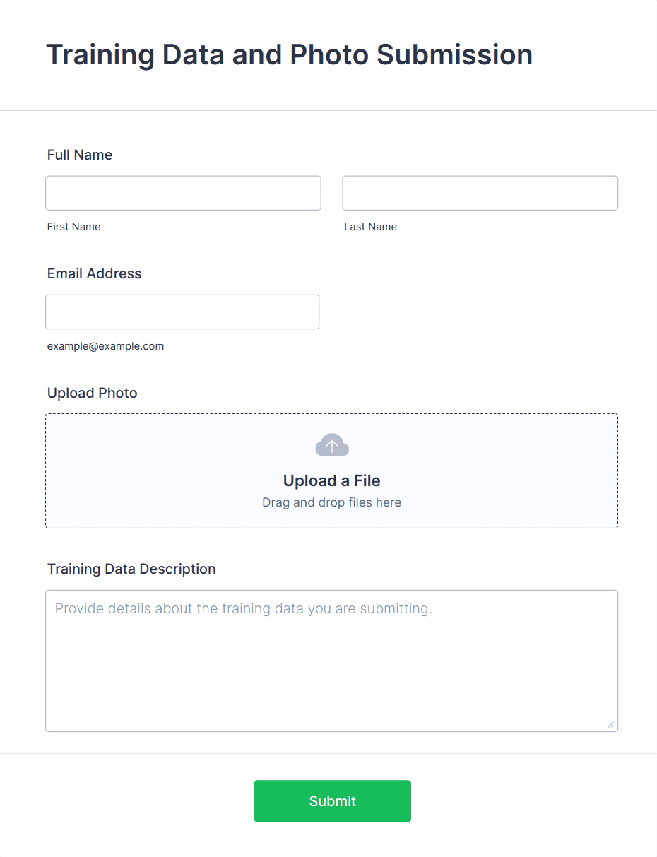 Training Data and Photo Submission Form Template | Jotform