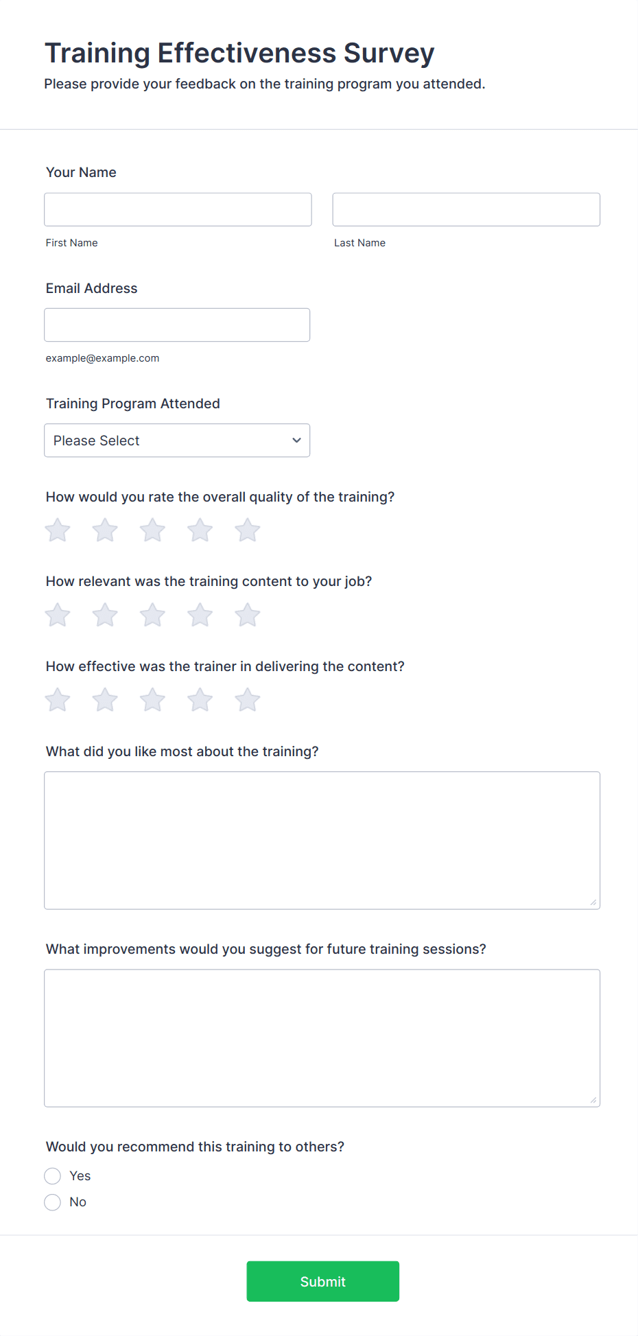 Training Effectiveness Survey Form Template | Jotform