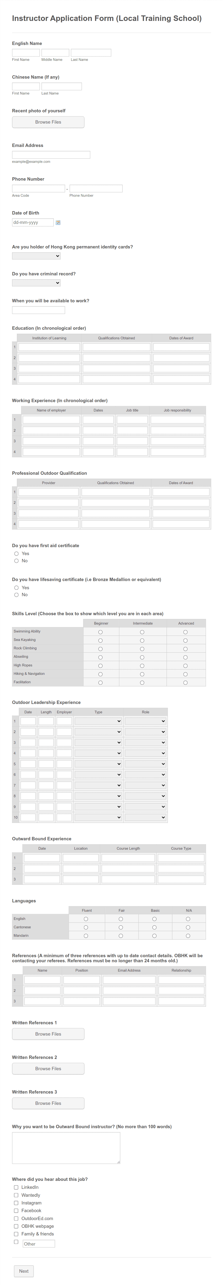 Training Instructor Application Form Template | Jotform