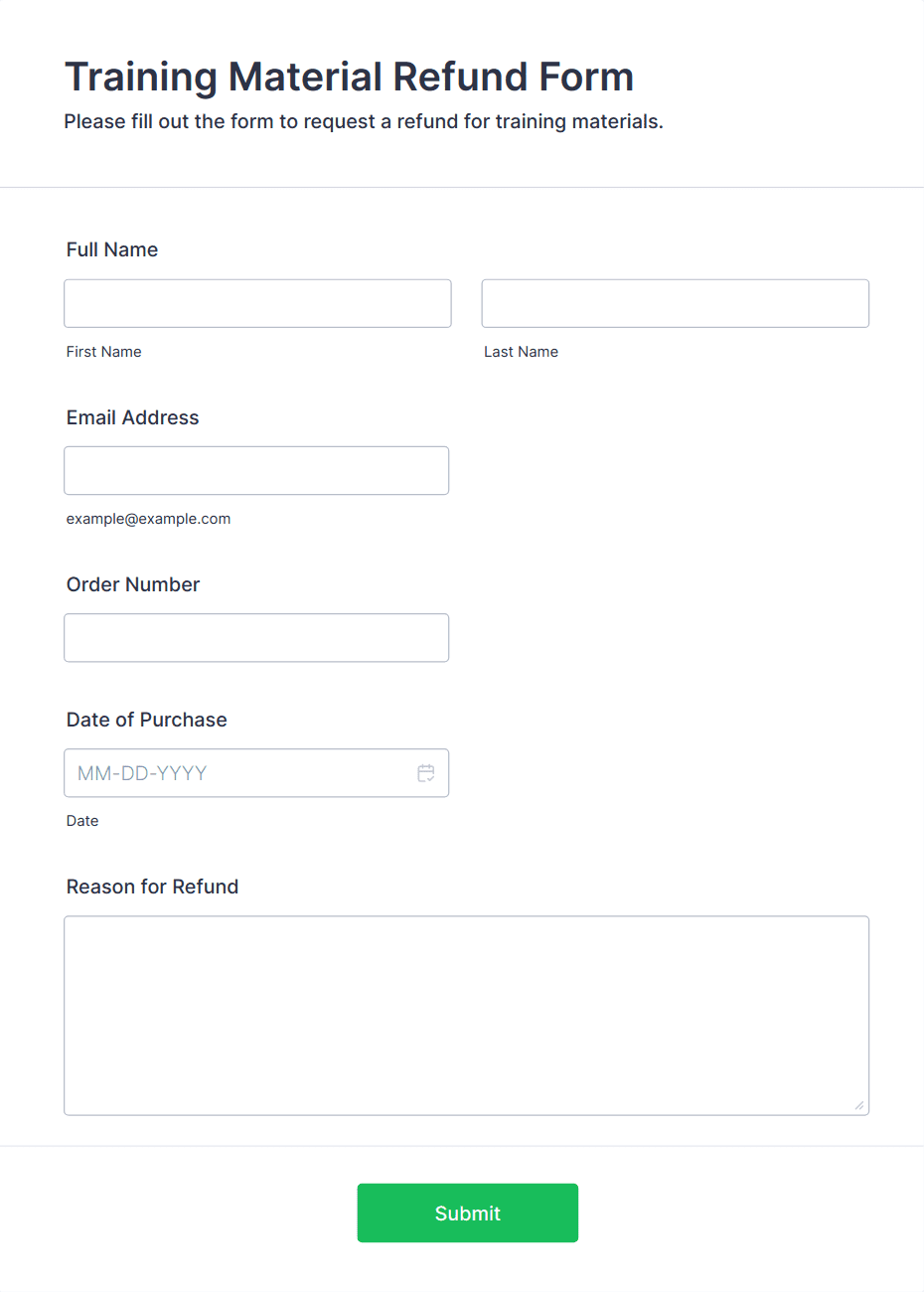 Training Material Refund Form Template | Jotform