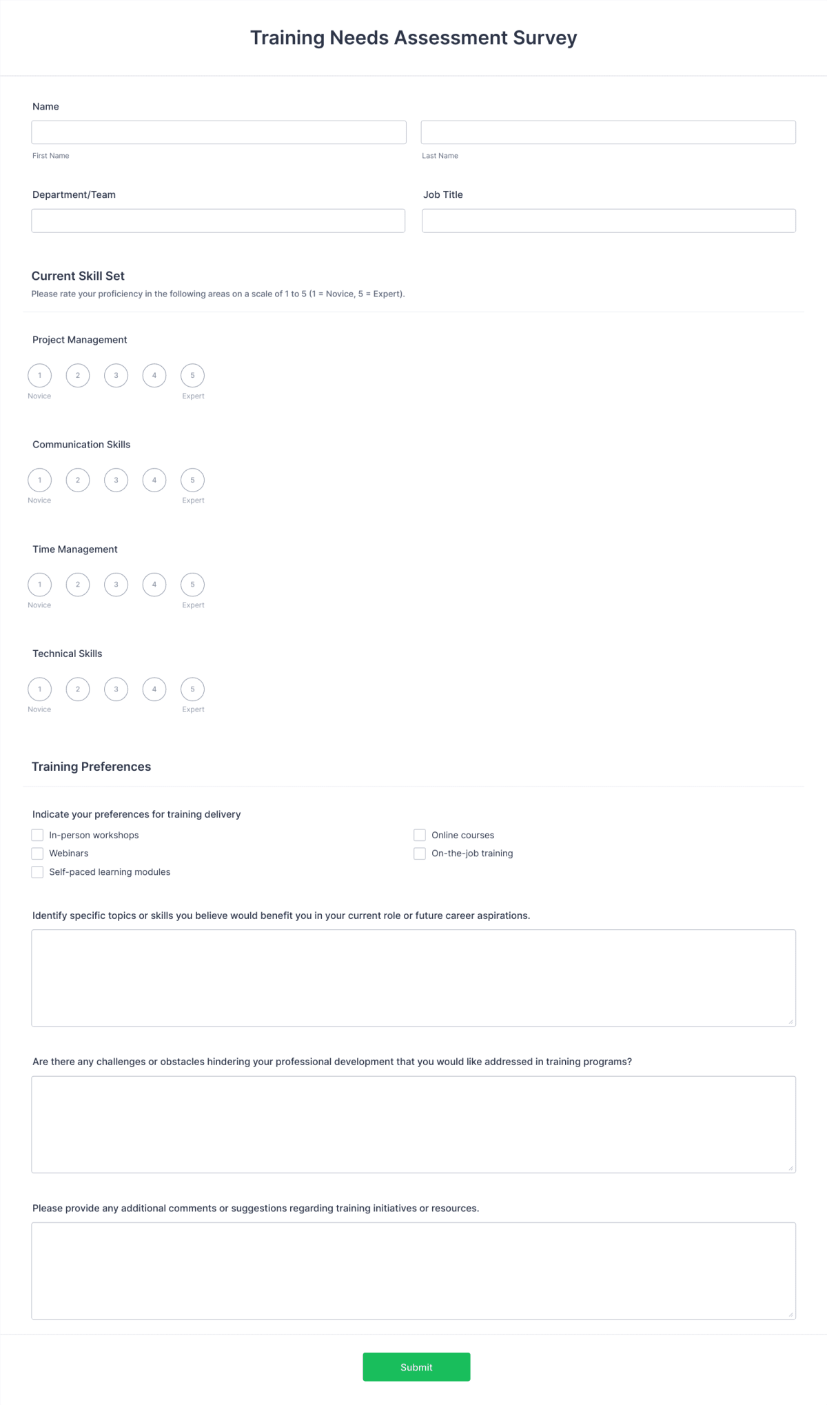 Training Needs Assessment Survey Form Template | Jotform