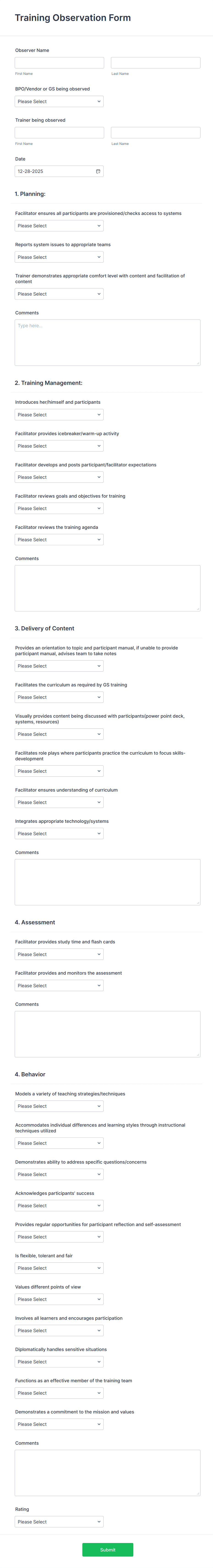 Training Observation Form Template | Jotform