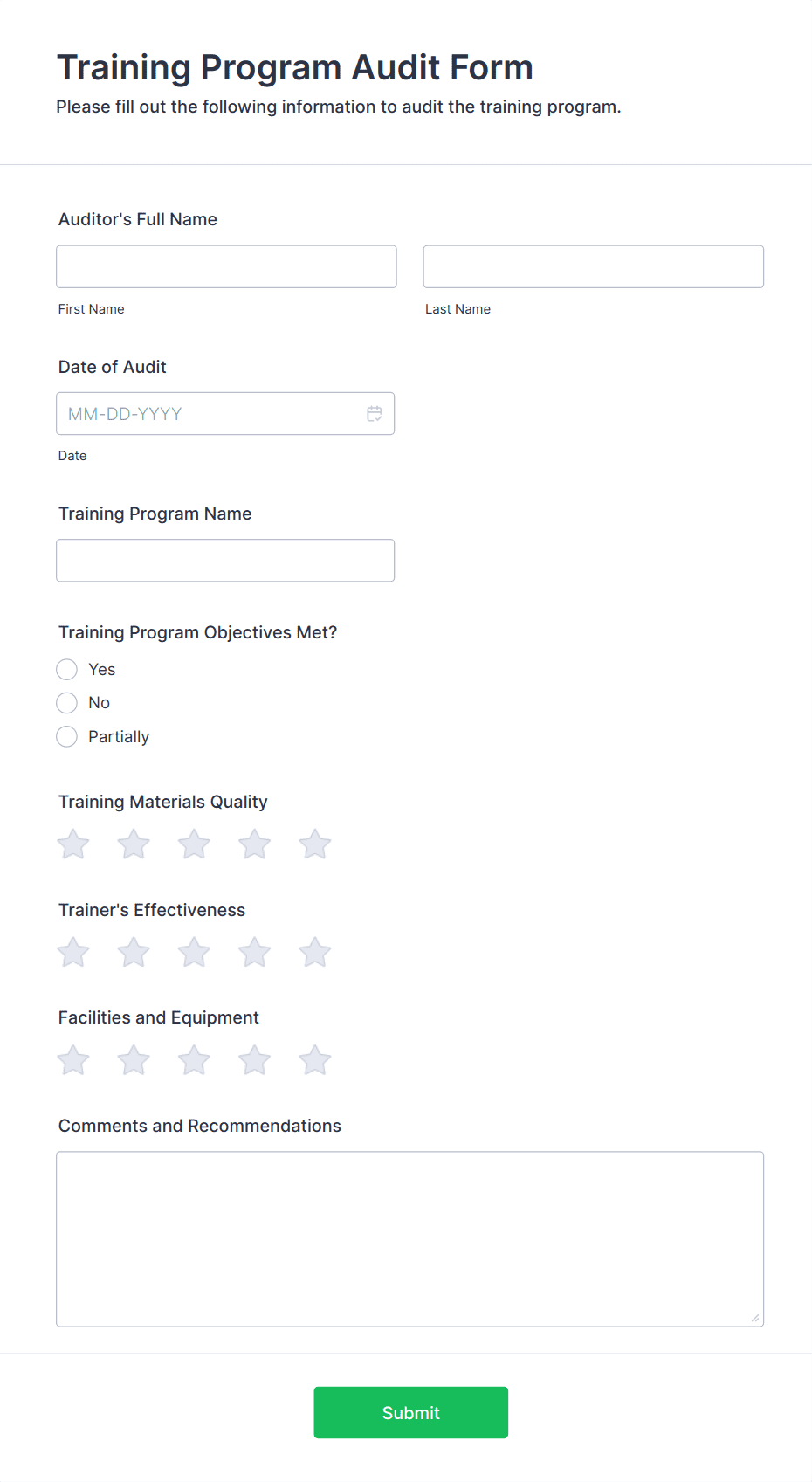 Training Program Audit Form Template | Jotform