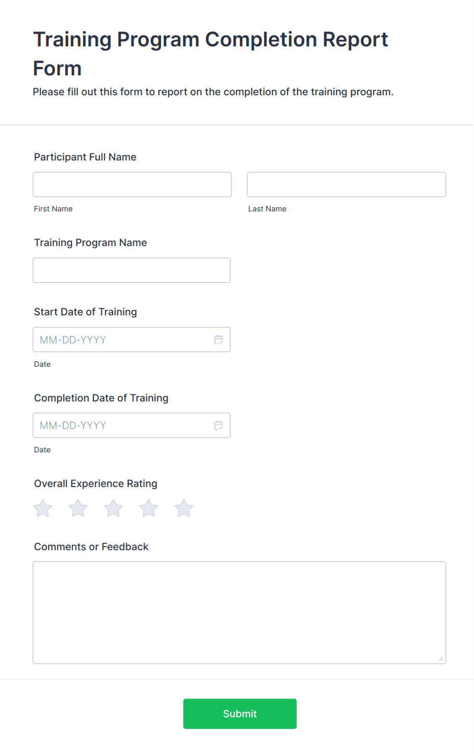 Training Program Completion Report Form Template | Jotform