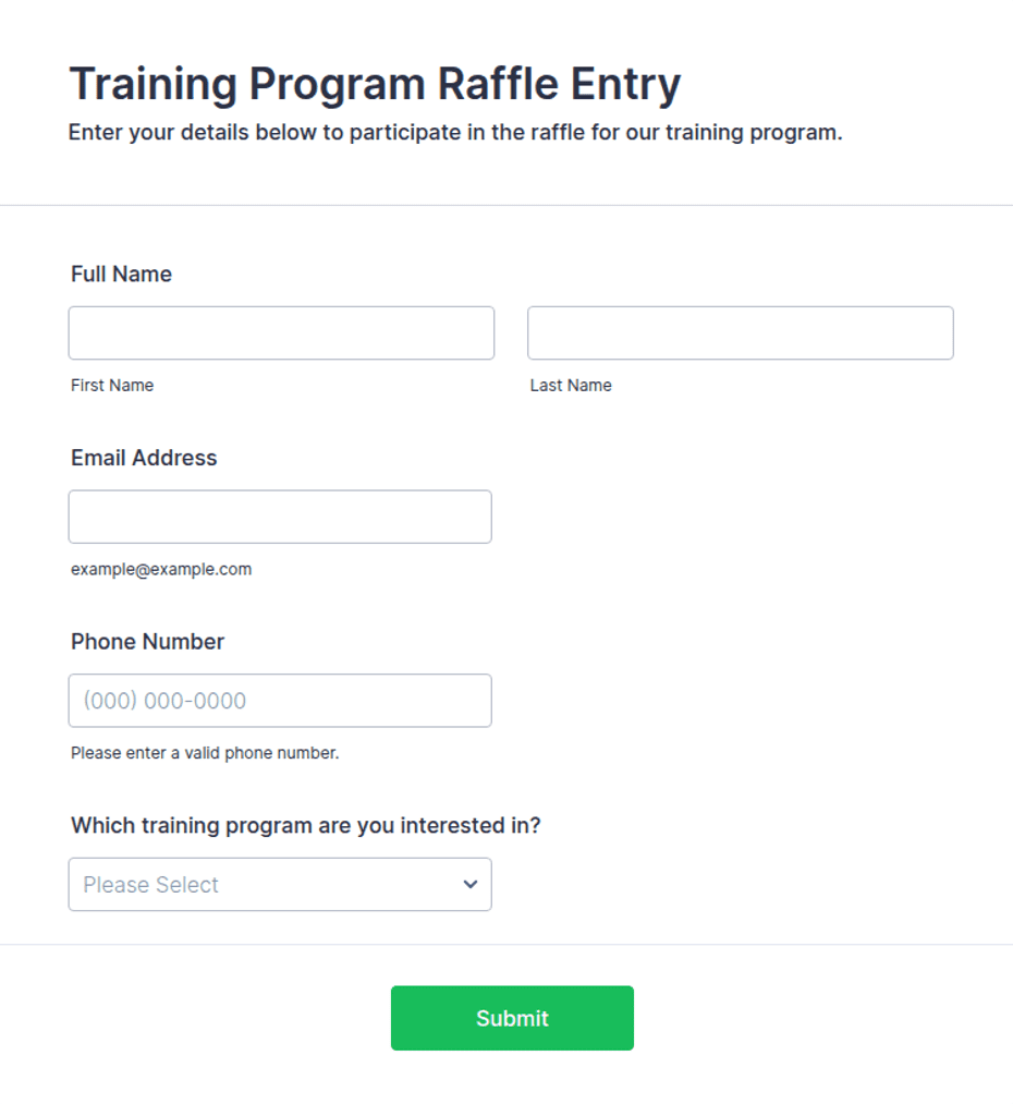 Training Program Raffle Entry Form Template | Jotform