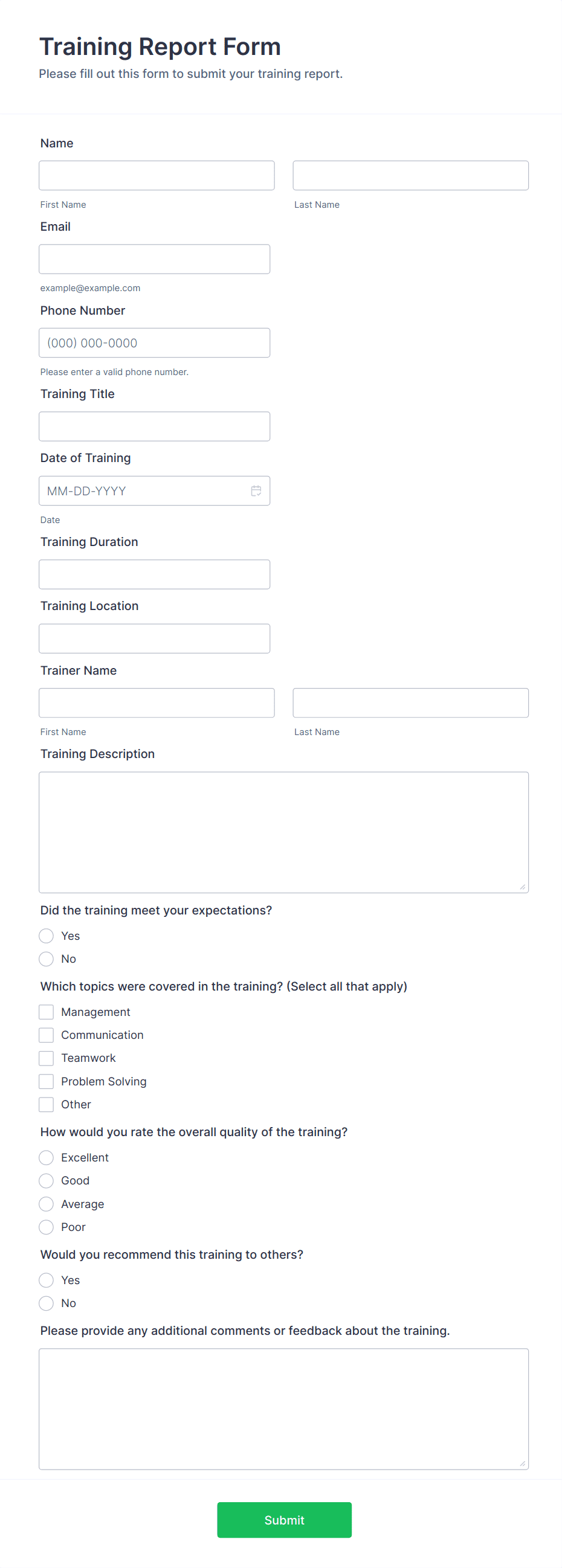 Training Report Form Template | Jotform