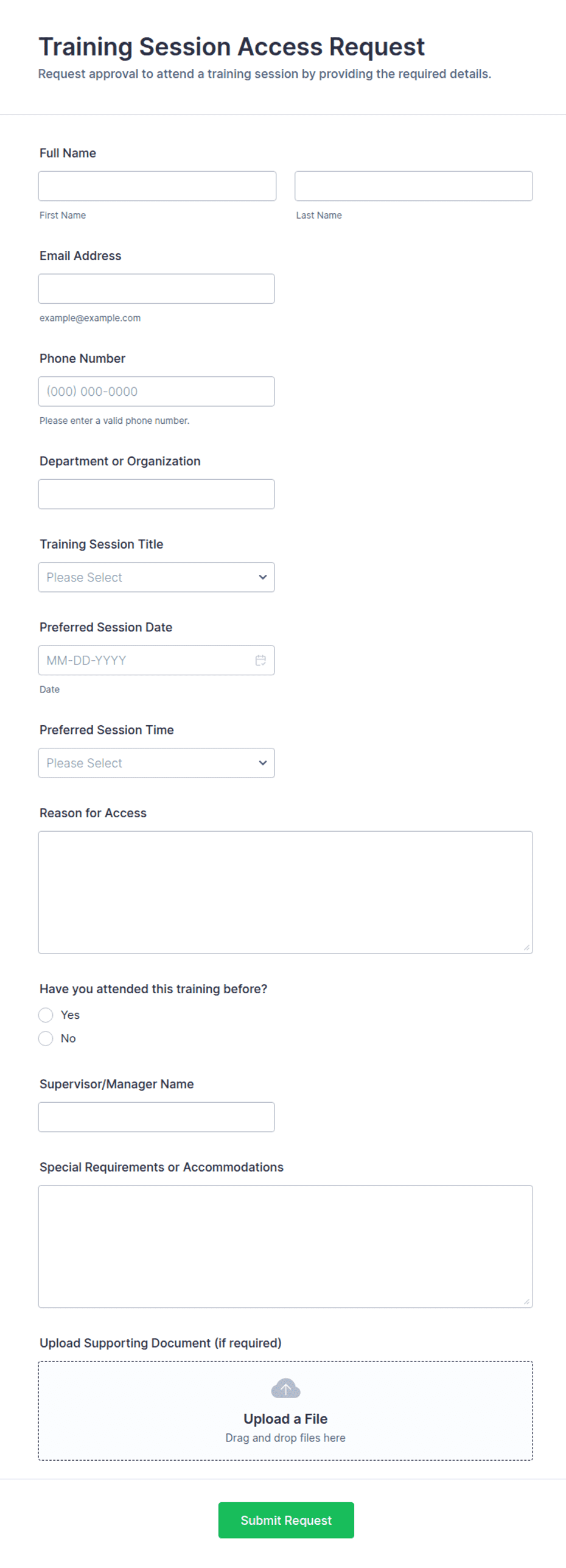 Training Session Access Request Form Template | Jotform
