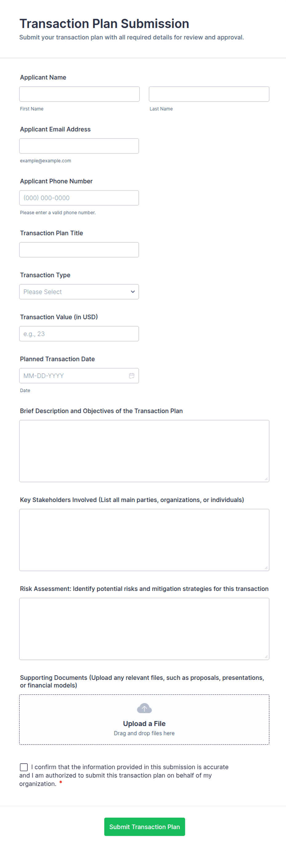 Transaction Plan Submission Form Template | Jotform