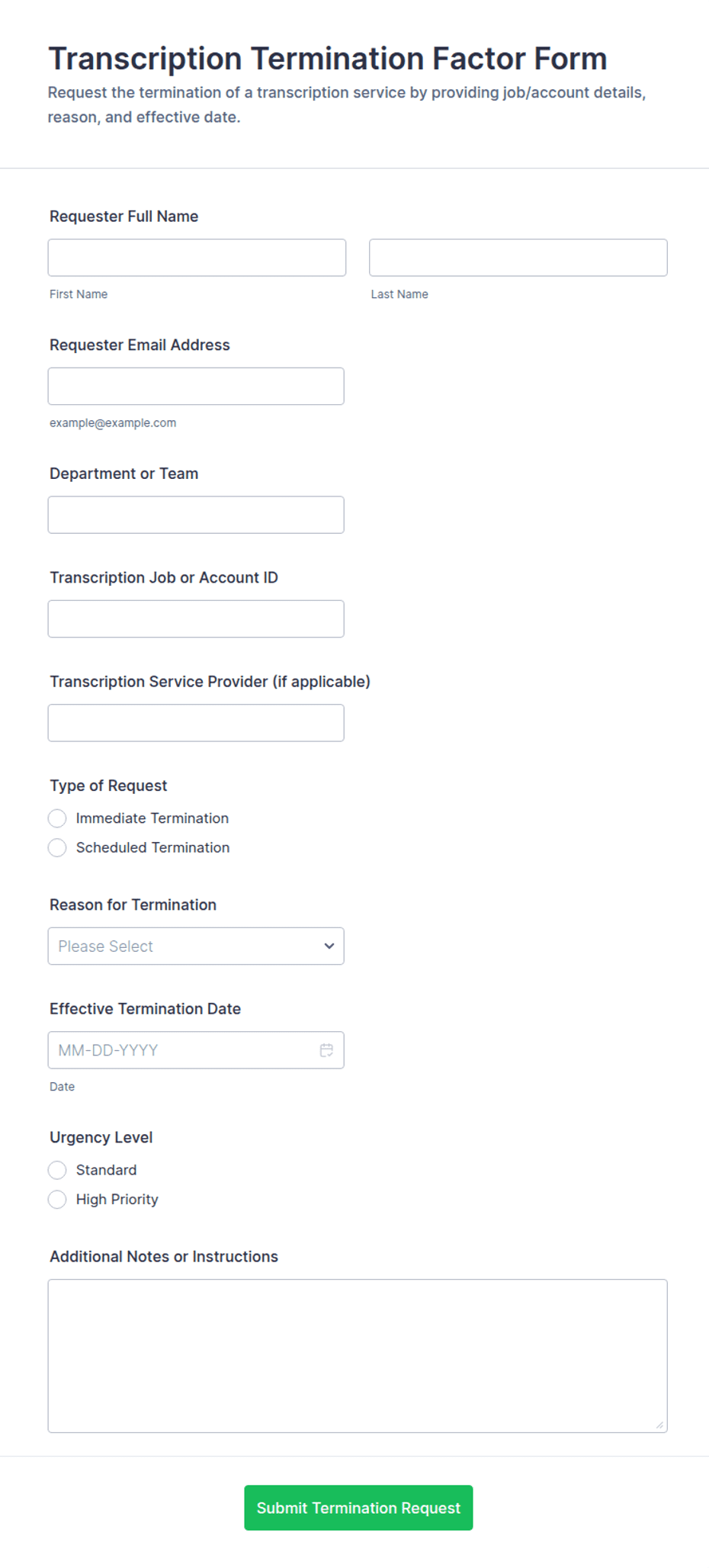 Transcription Termination Factor Request Form Template | Jotform