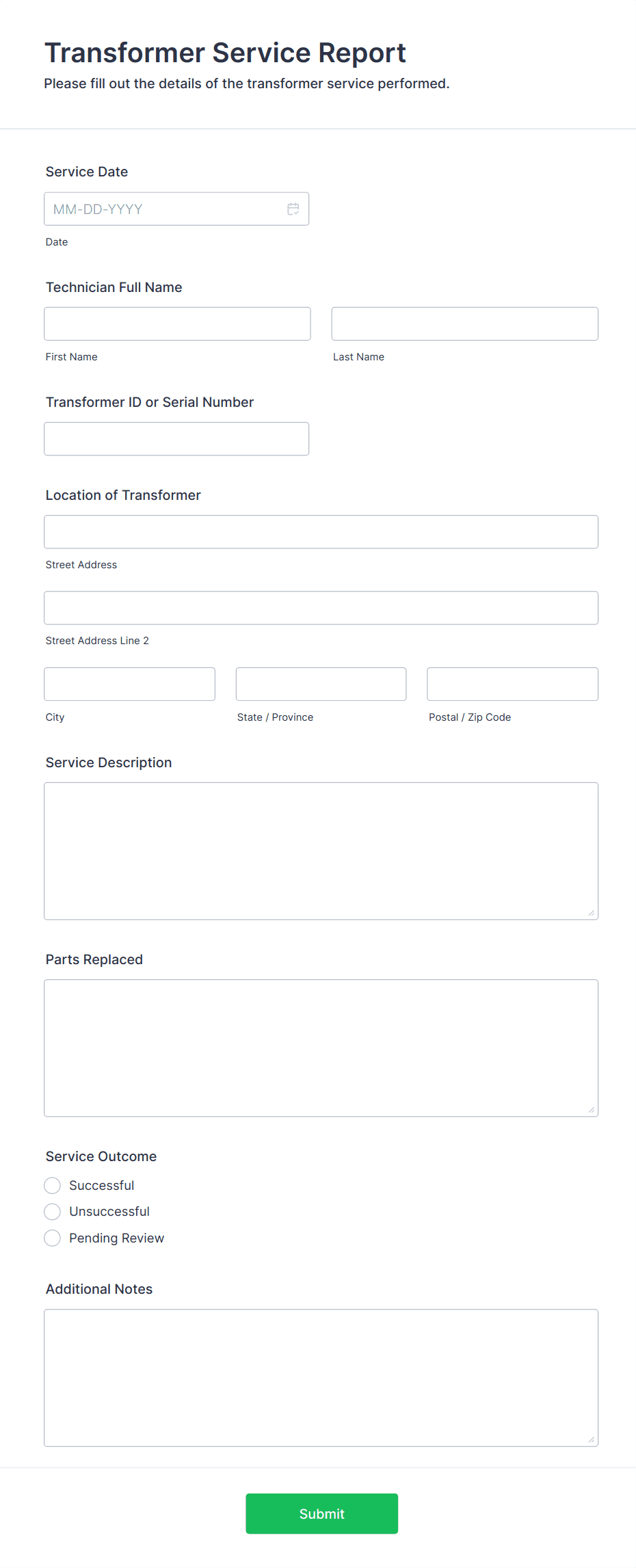 Transformer Service Report Form Template | Jotform