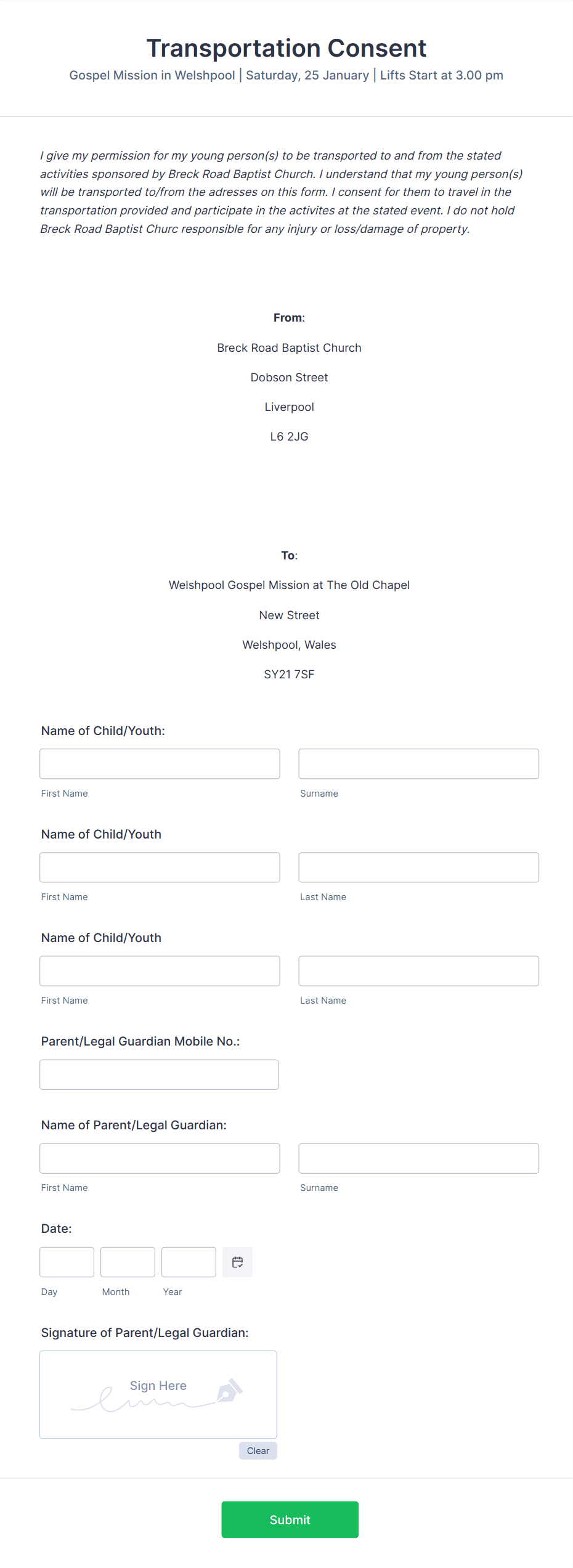 Transportation Consent Form Template | Jotform
