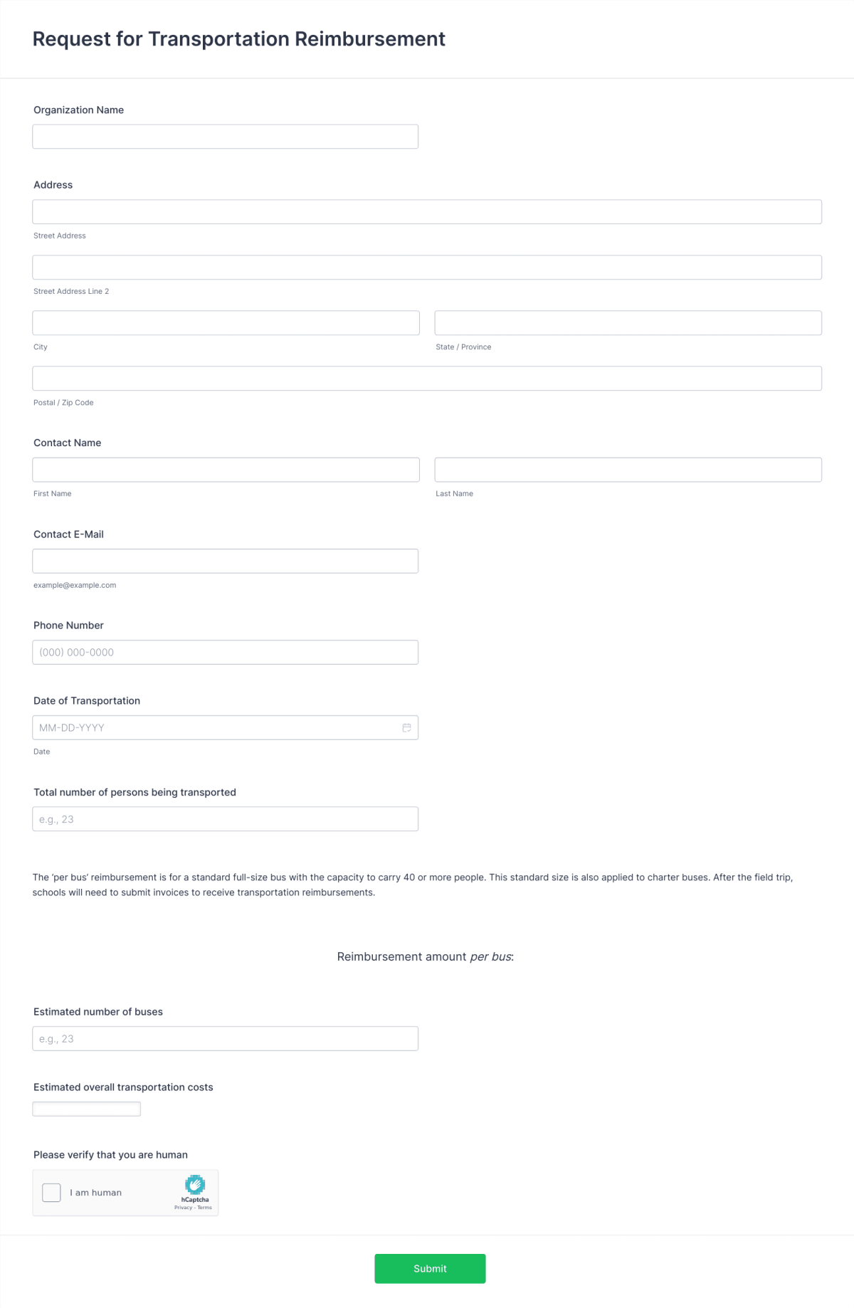 Transportation Reimbursement Form Template | Jotform