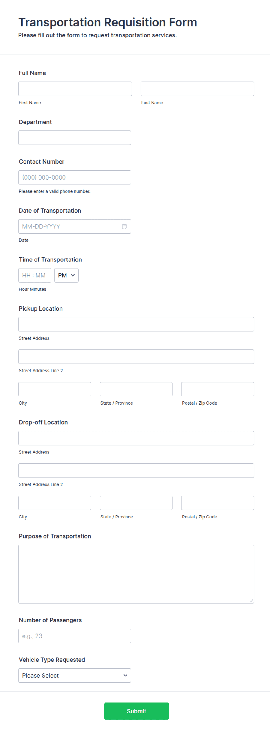 Transportation Requisition Form Template | Jotform