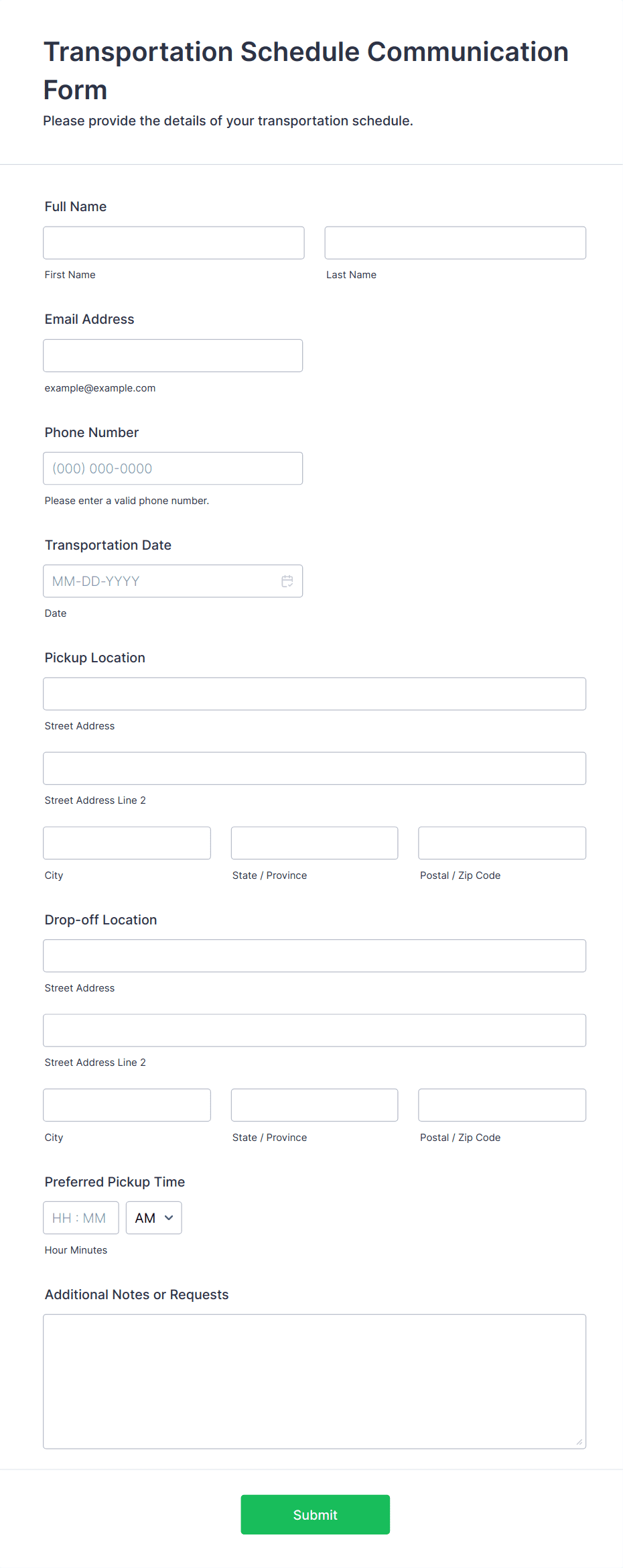 Transportation Schedule Communication Form Template | Jotform