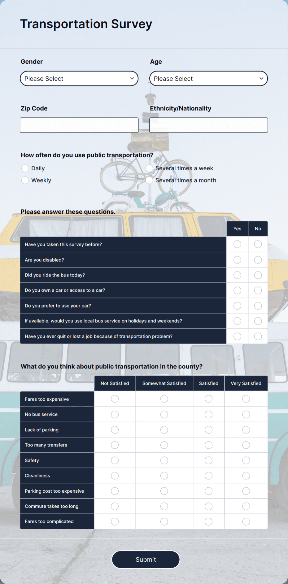 Transportation Survey Form Template | Jotform