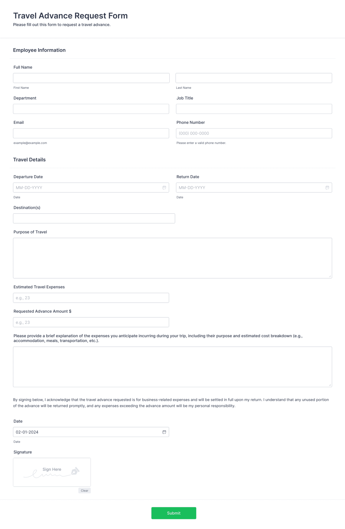 Travel Advance Request Form Template | Jotform