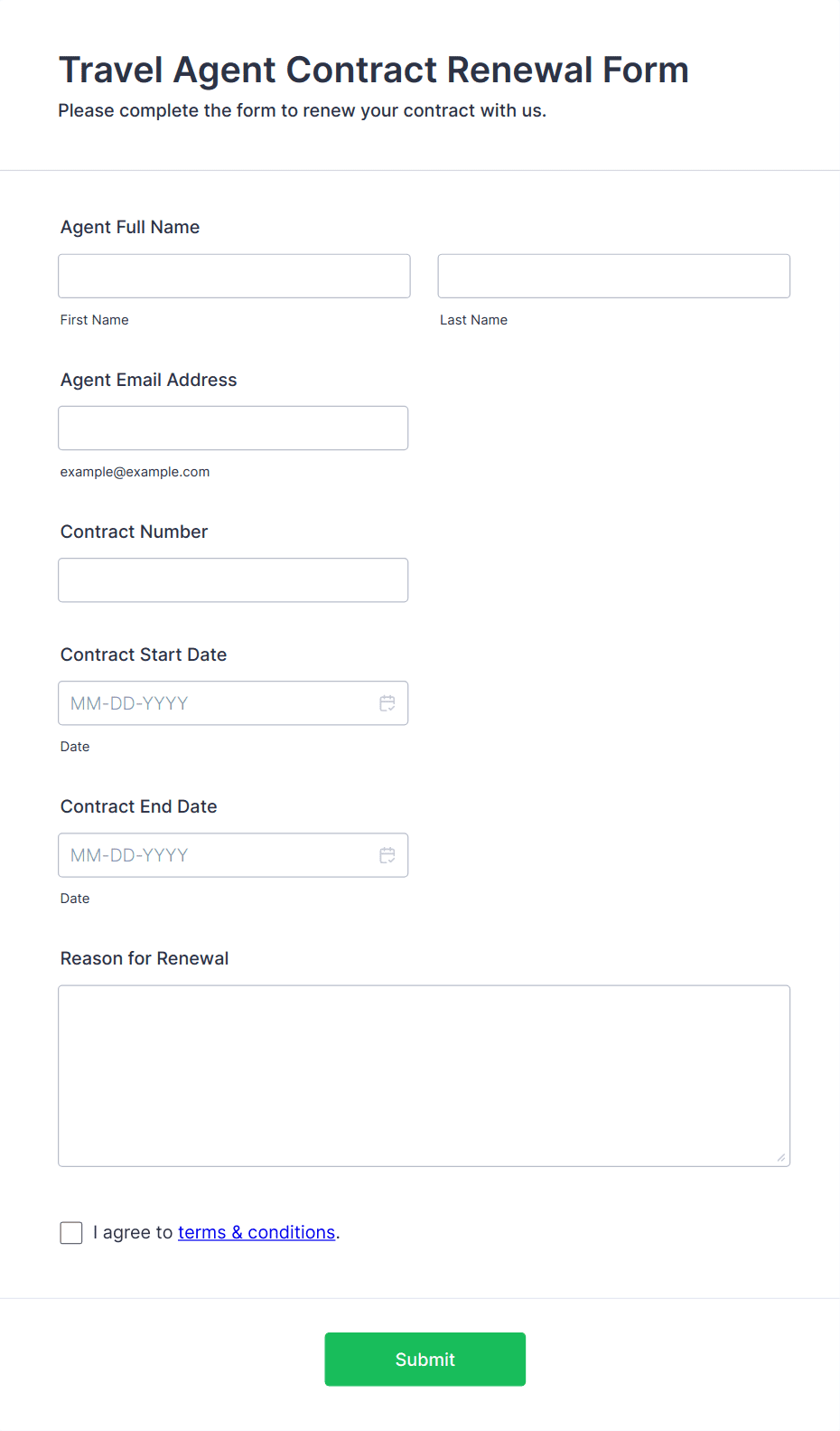 Travel Agent Contract Renewal Form Template | Jotform