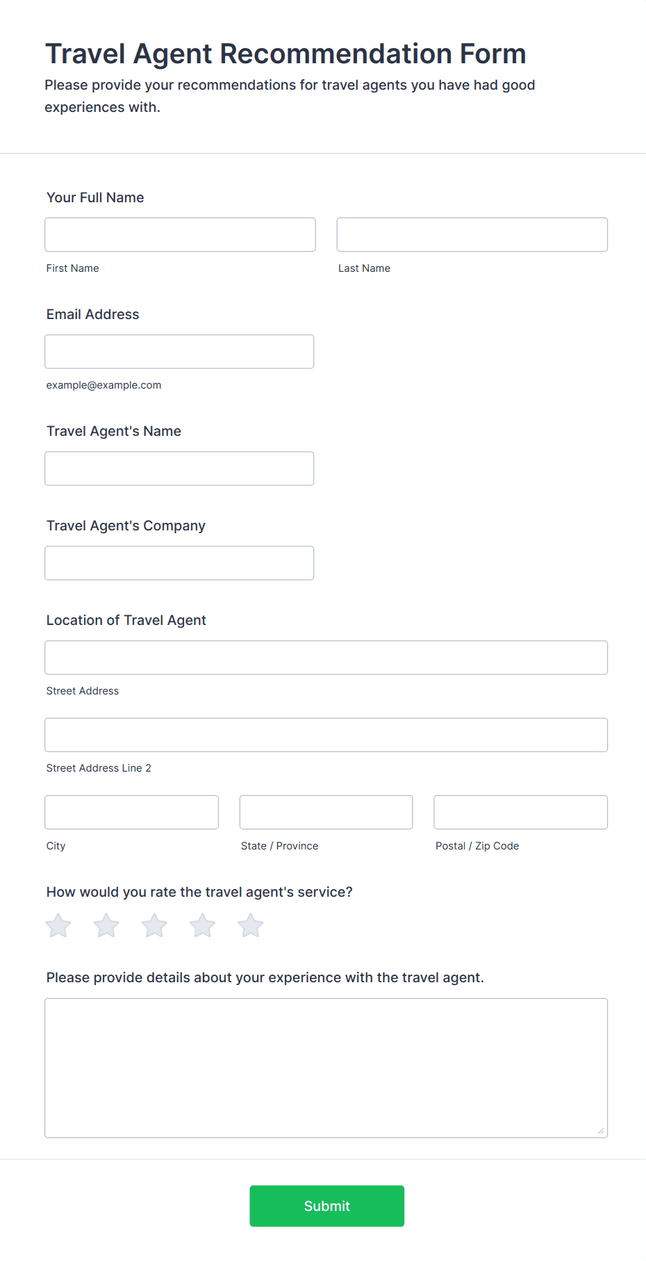 Travel Agent Recommendation Form Template | Jotform
