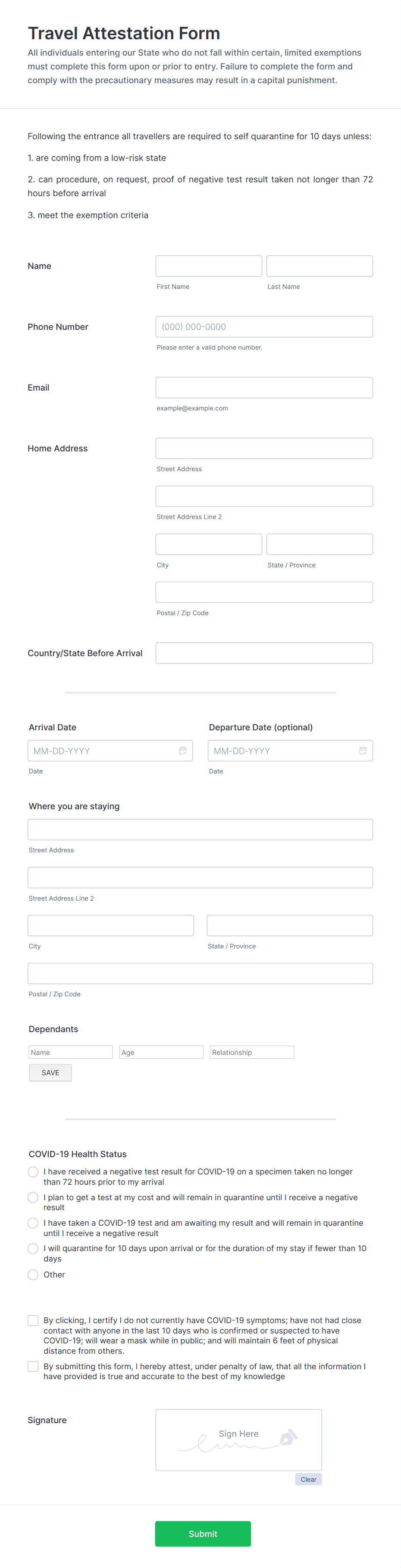 Travel Attestation Form Template | Jotform