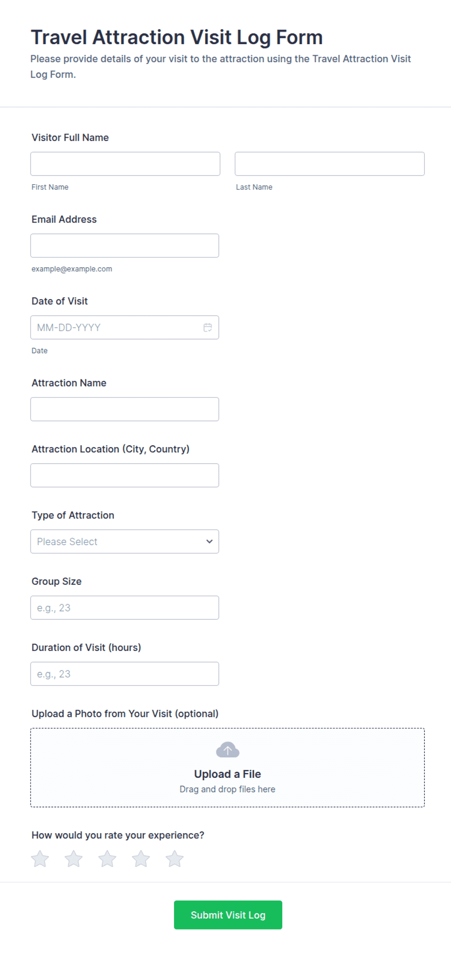 Travel Attraction Visit Log Form Template | Jotform