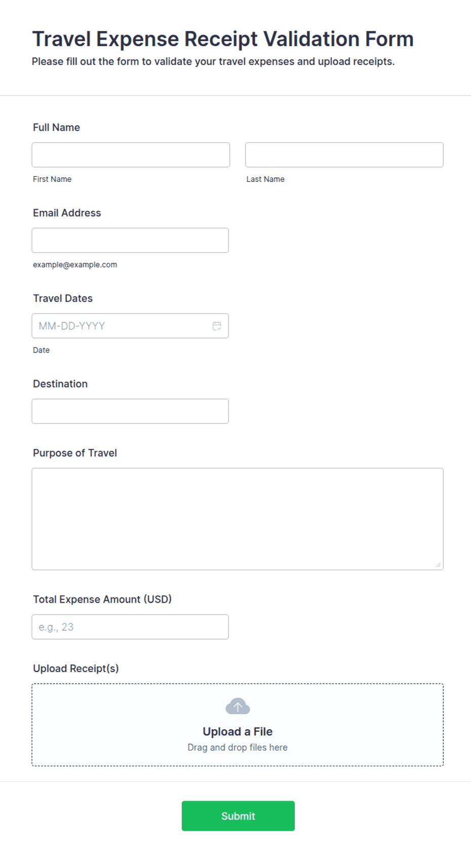 Travel Expense Receipt Validation Form Template | Jotform