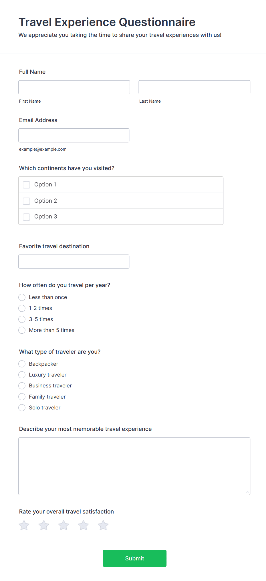 Travel Experience Questionnaire Form Template | Jotform