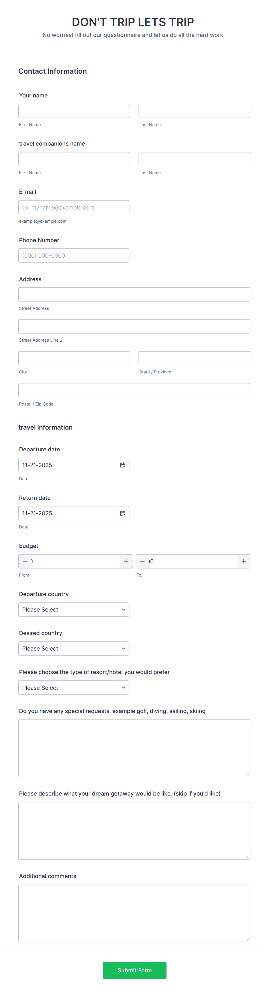 Travel Form Template | Jotform