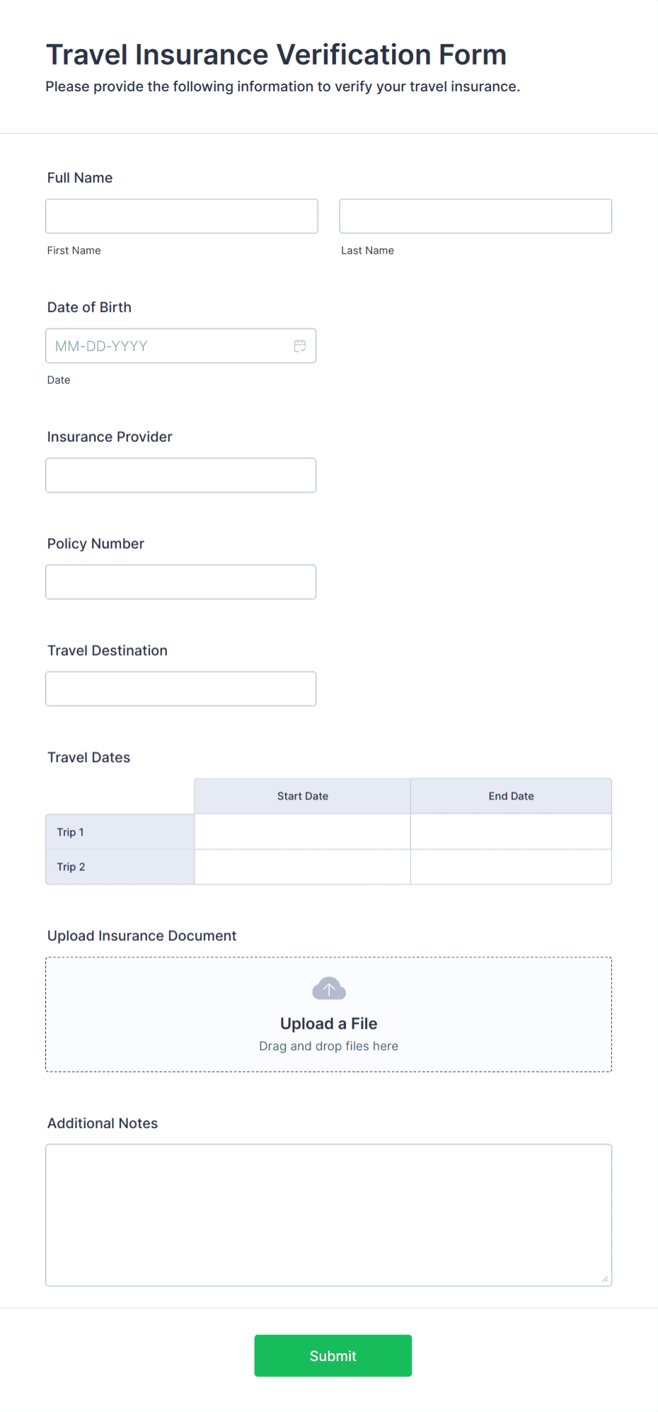 Travel Insurance Verification Form Template | Jotform