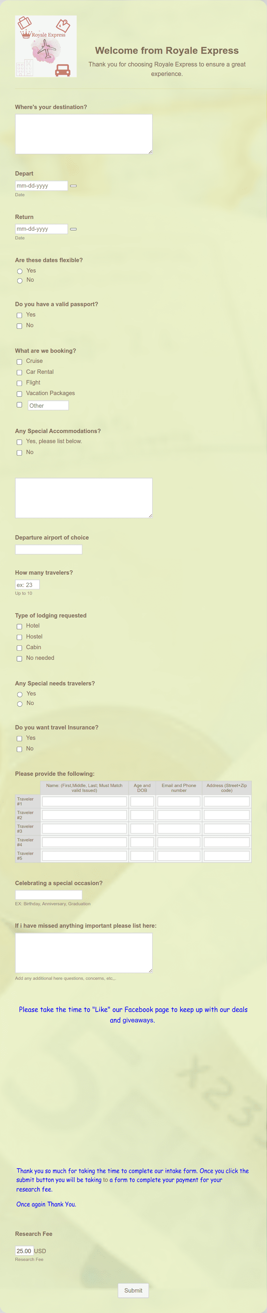 Travel Intake Form Template | Jotform