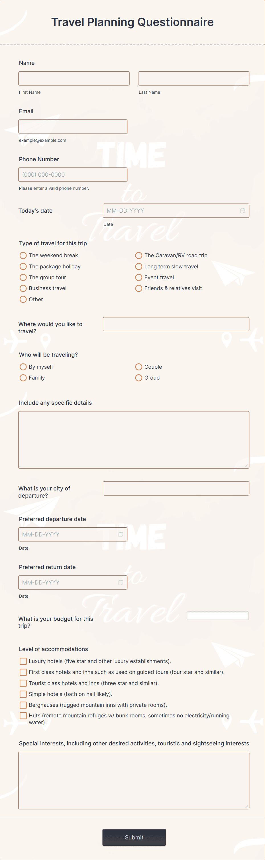 Travel Planning Questionnaire Form Template | Jotform