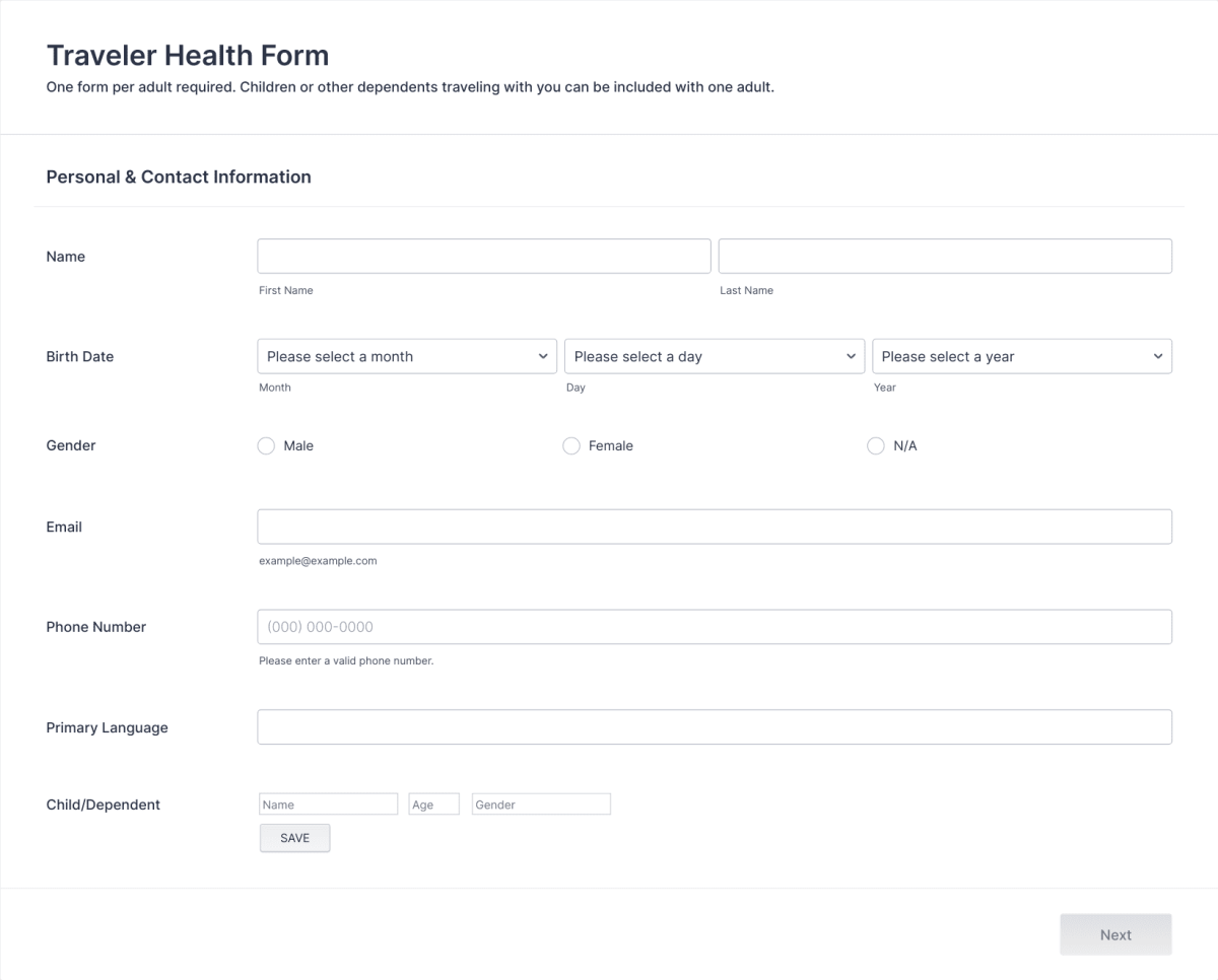 Traveler Health Form Template | Jotform