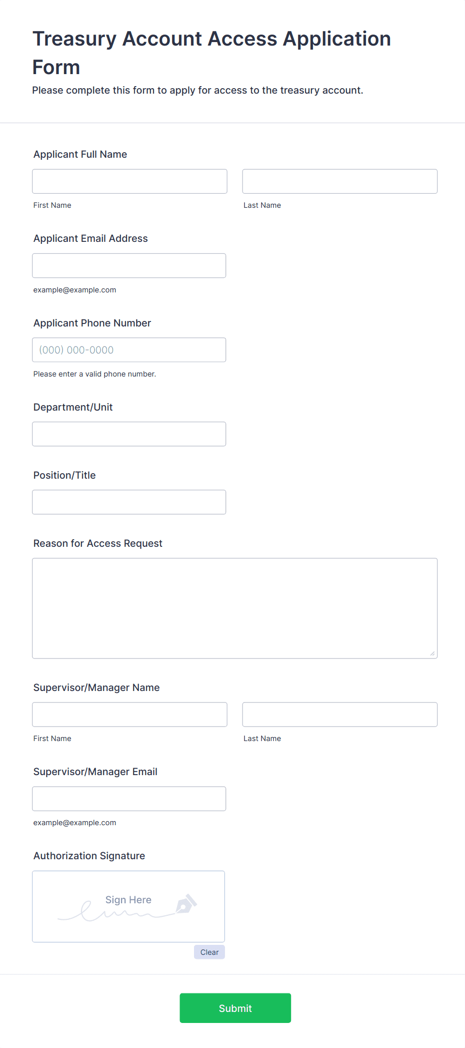 Treasury Account Access Application Form Template | Jotform