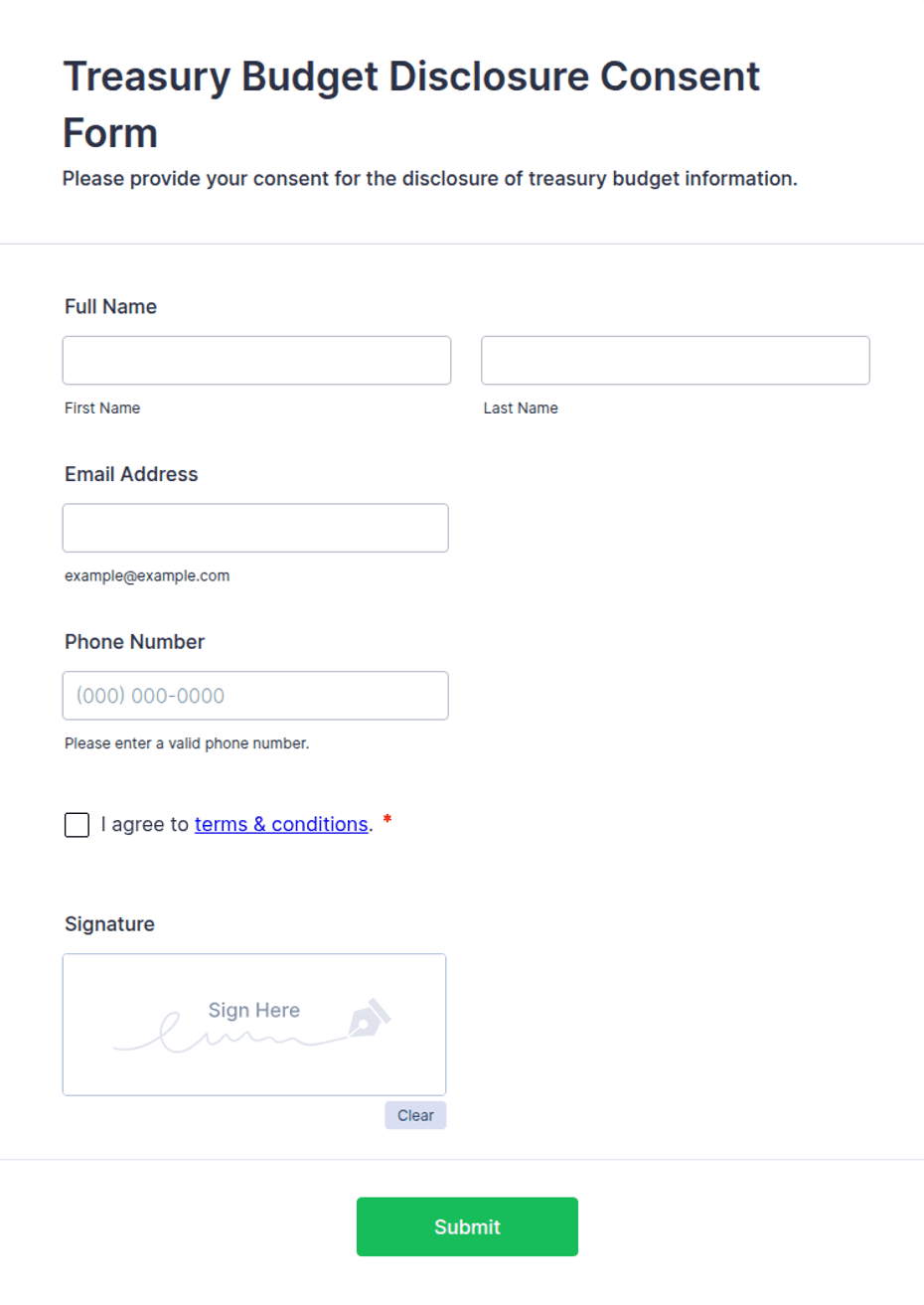 Treasury Budget Disclosure Consent Form Template | Jotform