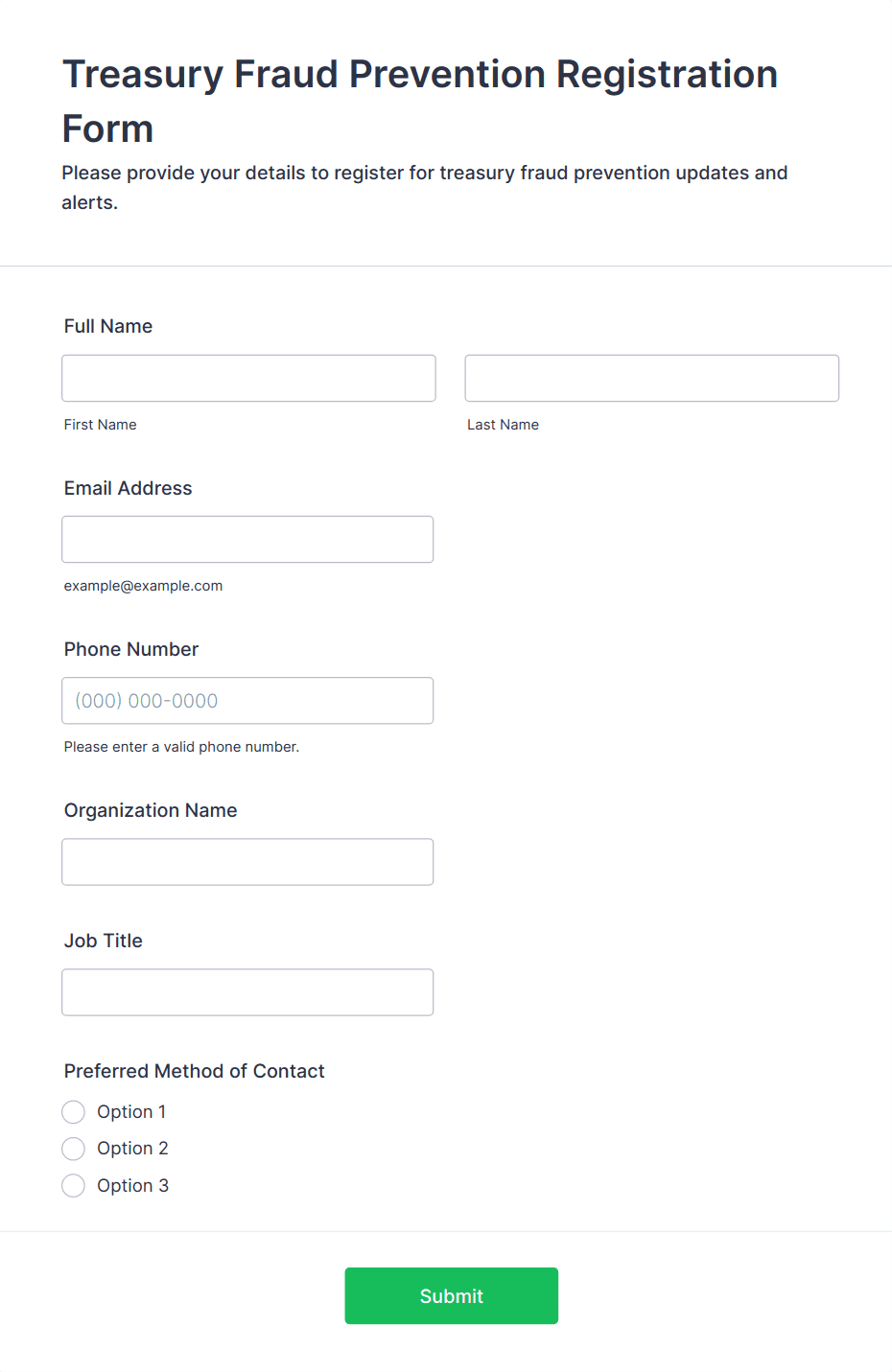 Treasury Fraud Prevention Registration Form Template | Jotform