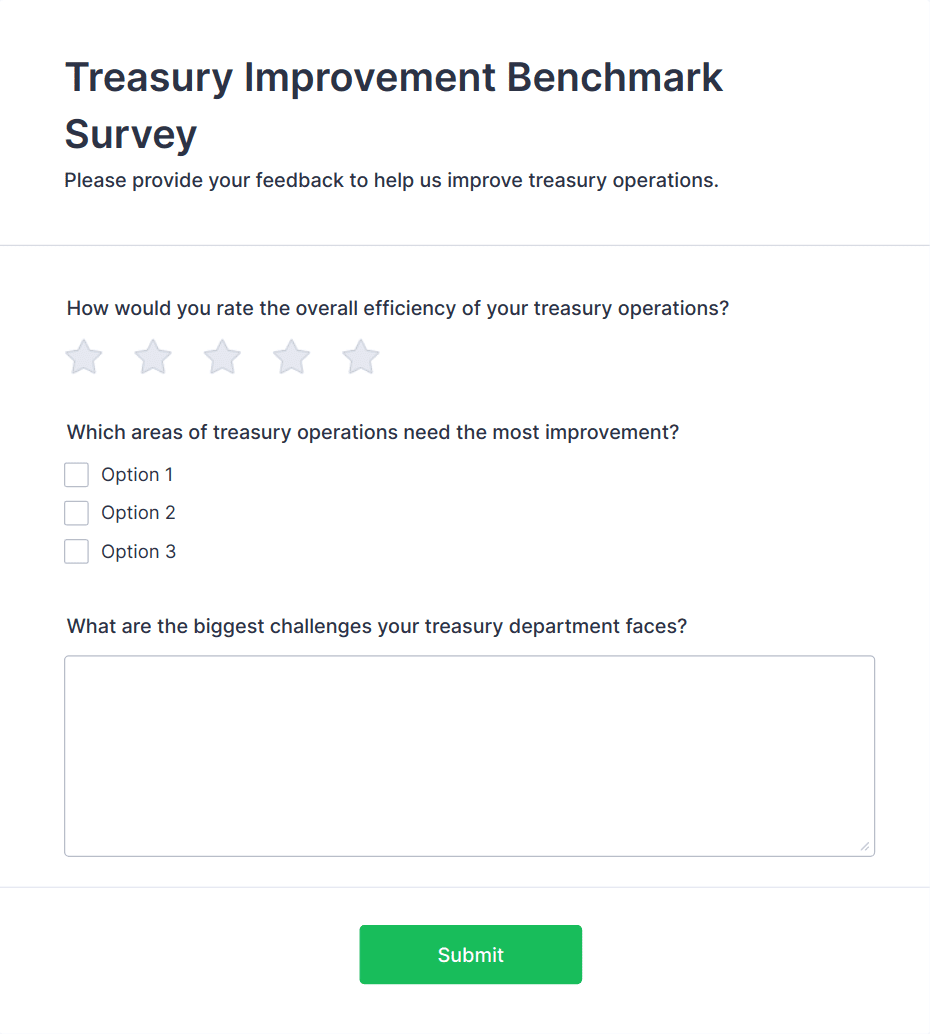 Treasury Improvement Benchmark Survey Form Template | Jotform