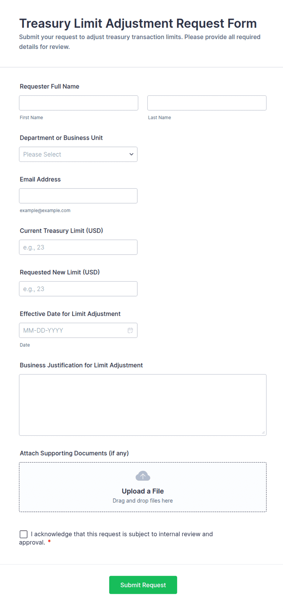 Treasury Limit Adjustment Request Form Template | Jotform