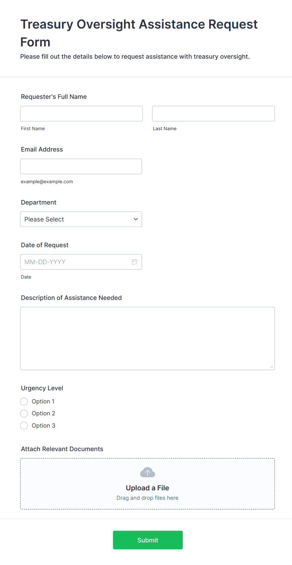 Treasury Oversight Assistance Request Form Template | Jotform