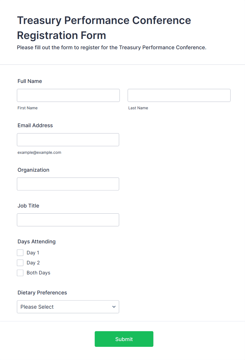 Treasury Performance Conference Registration Form | Jotform
