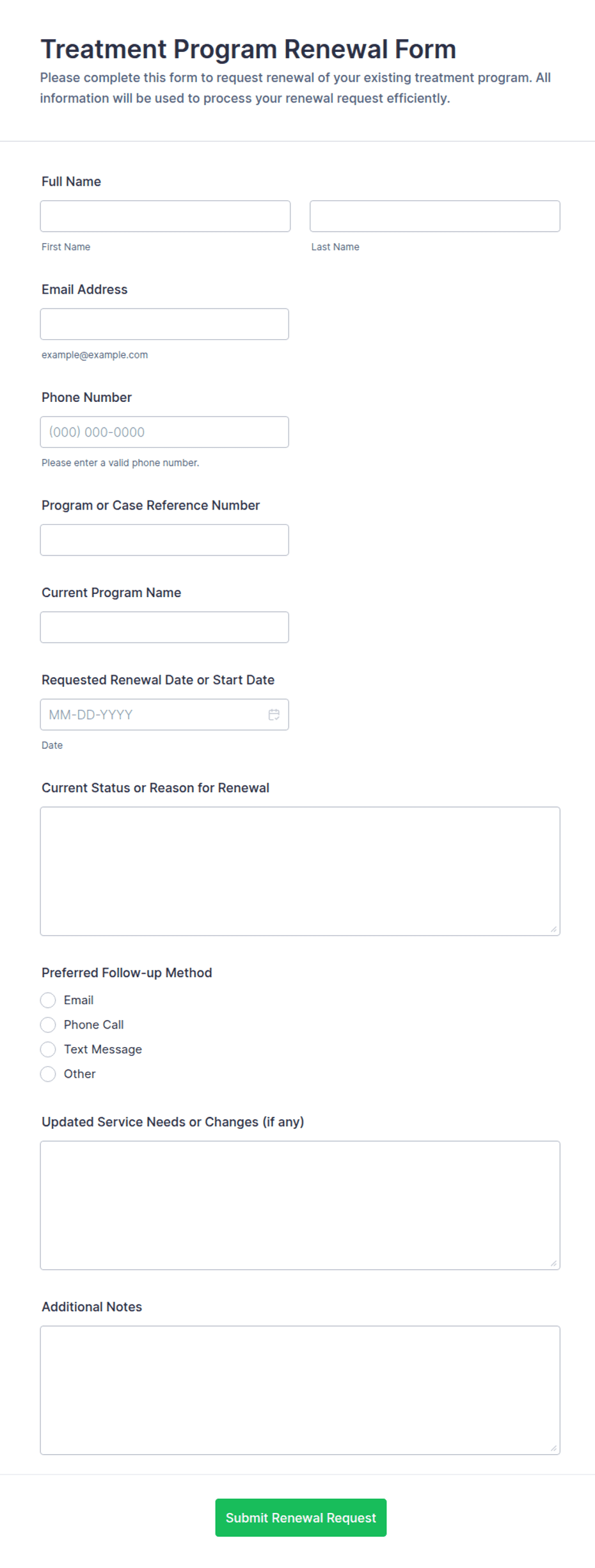 Treatment Program Renewal Form Template | Jotform