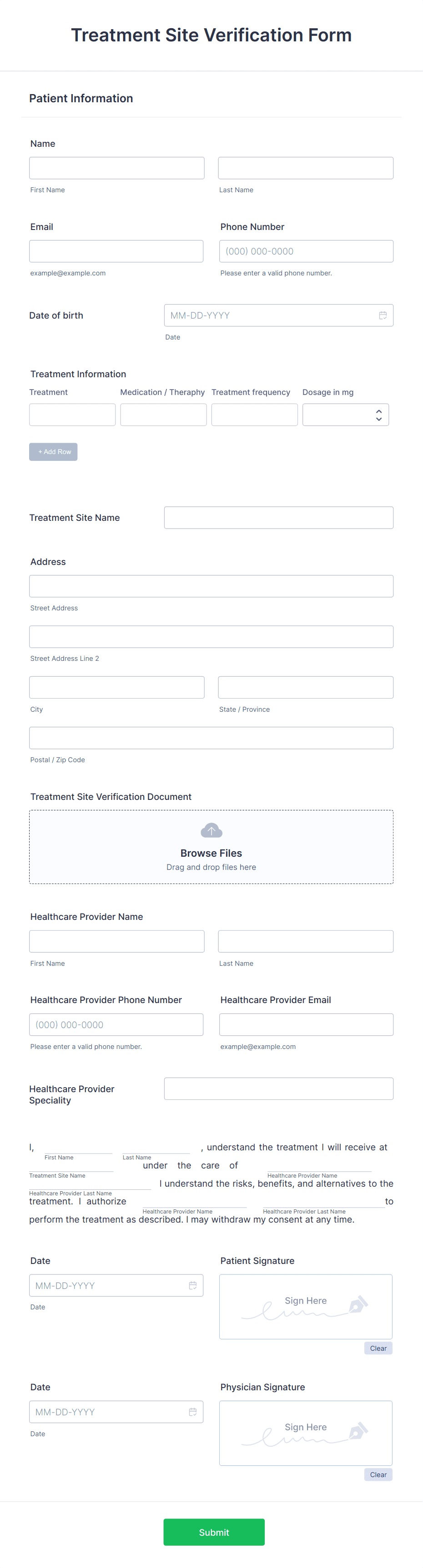 Treatment Site Verification Form Template | Jotform