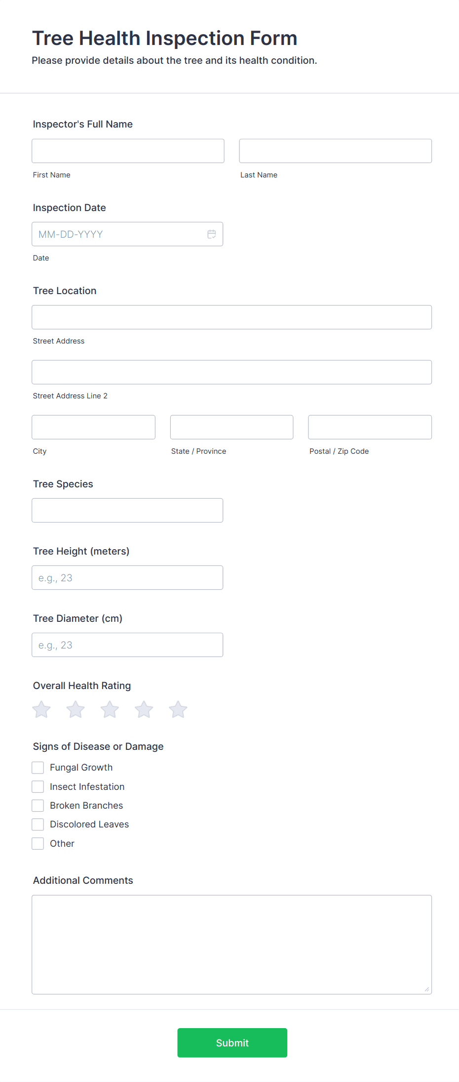 Tree Health Inspection Form Template | Jotform