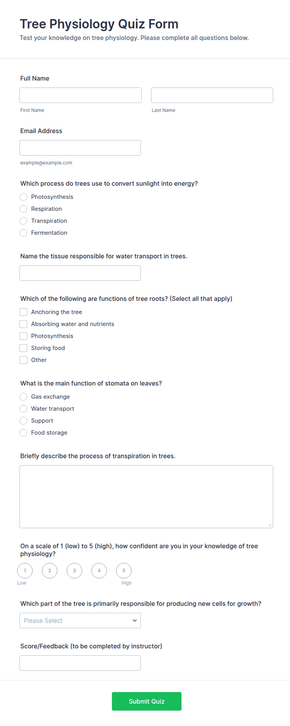 Tree Physiology Quiz Form Template | Jotform