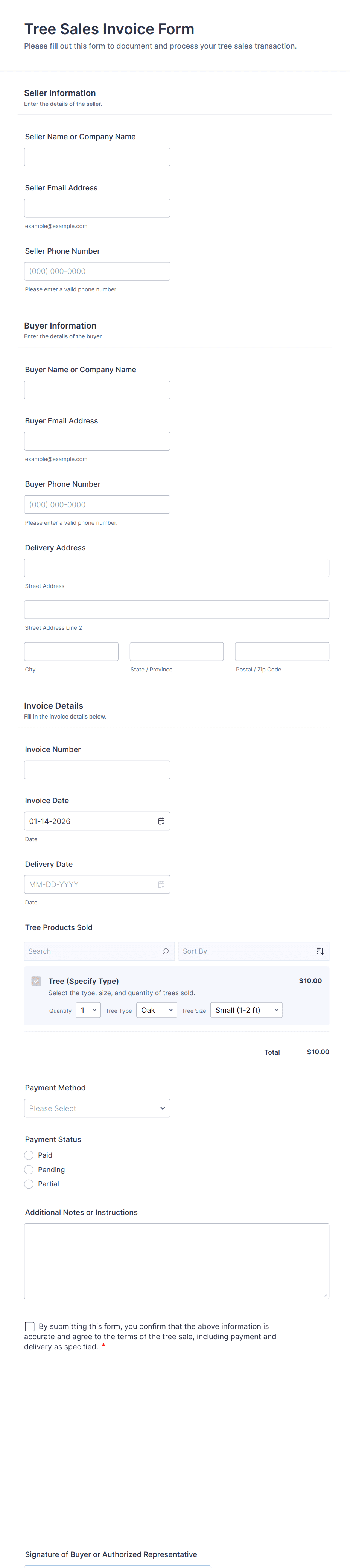 Tree Sales Invoice Form Template | Jotform