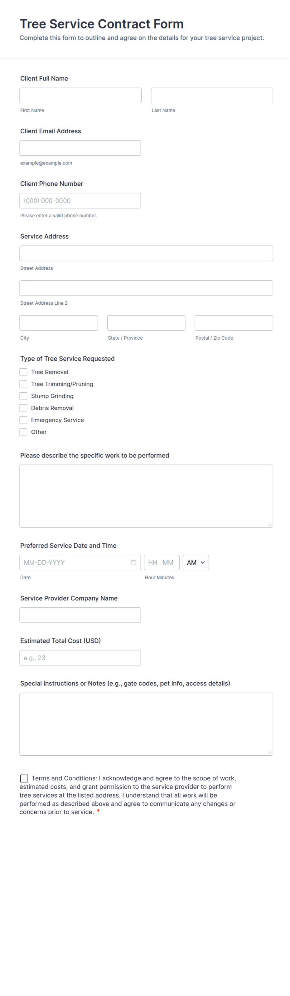 Tree Service Contract Form Template | Jotform