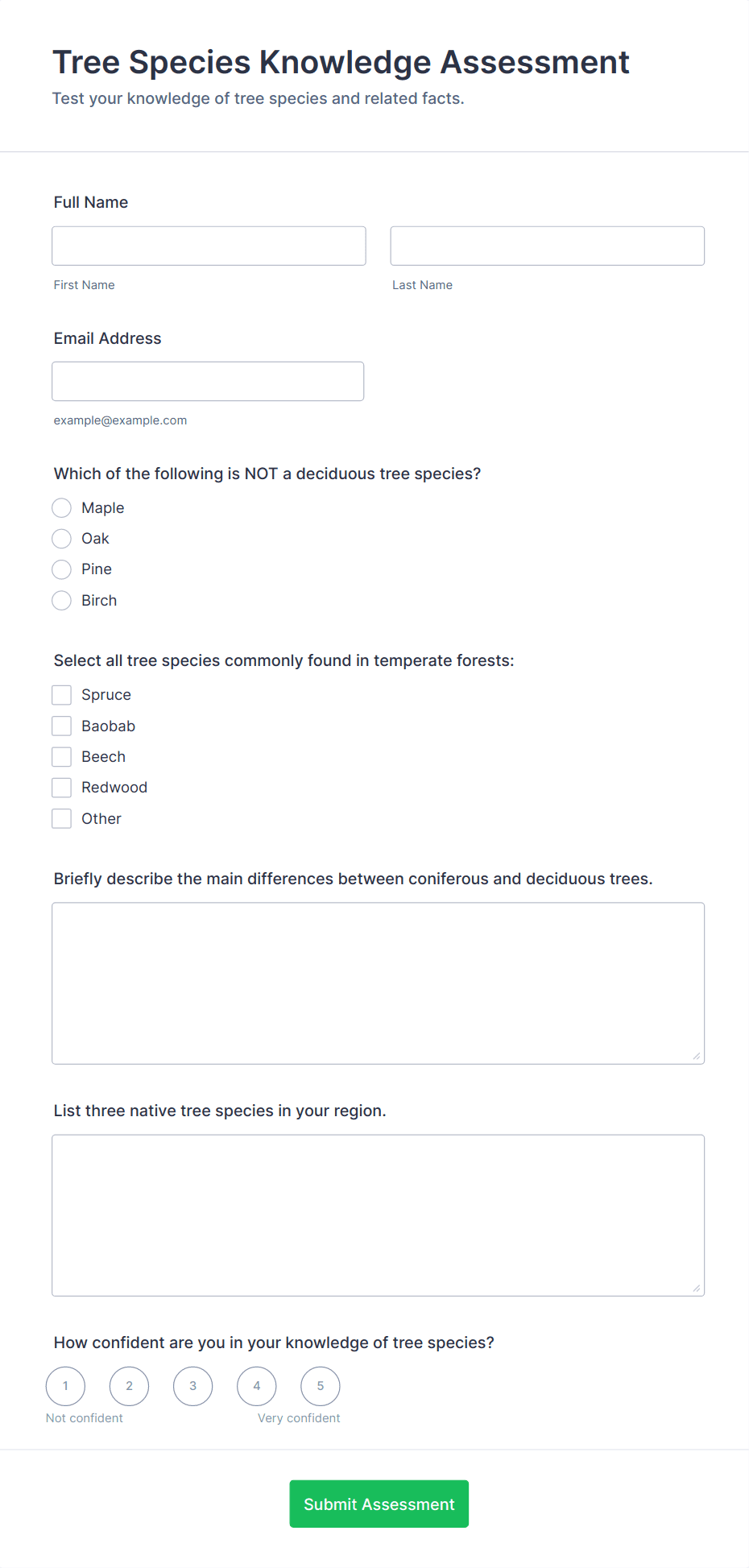 Tree Species Knowledge Assessment Form Template | Jotform